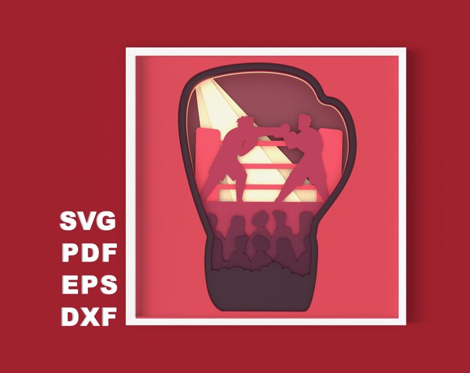 3D Boxing Gloves Shadow Box Layered SVG File for Paper Cutting, 3d ...
