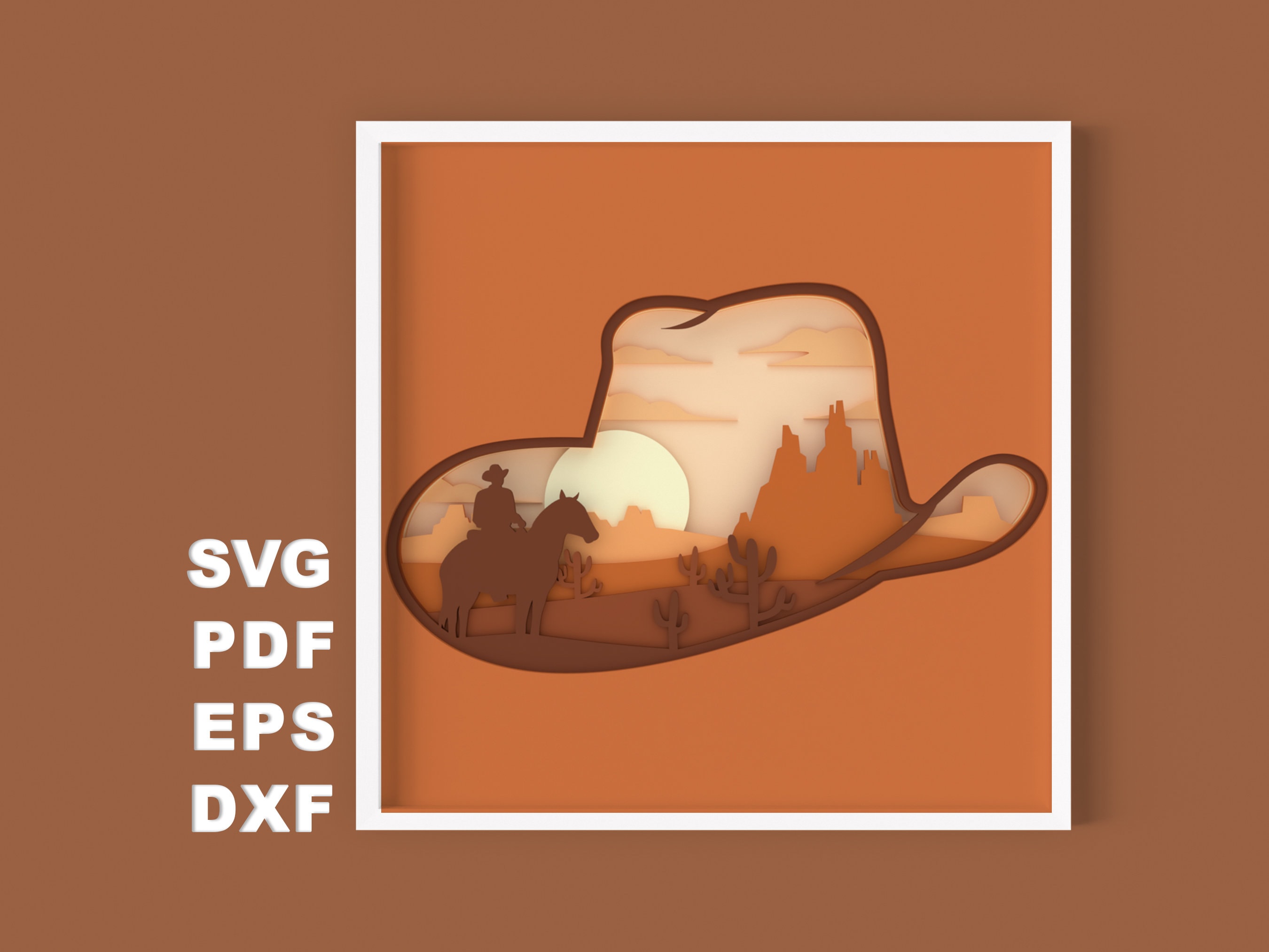3D Cowboy Hat Shadow Box Layered SVG File for Paper Cutting, 3d ...