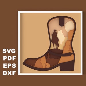 3D Cowboy Boots Shadow Box Layered SVG File for Paper Cutting, 3d ...