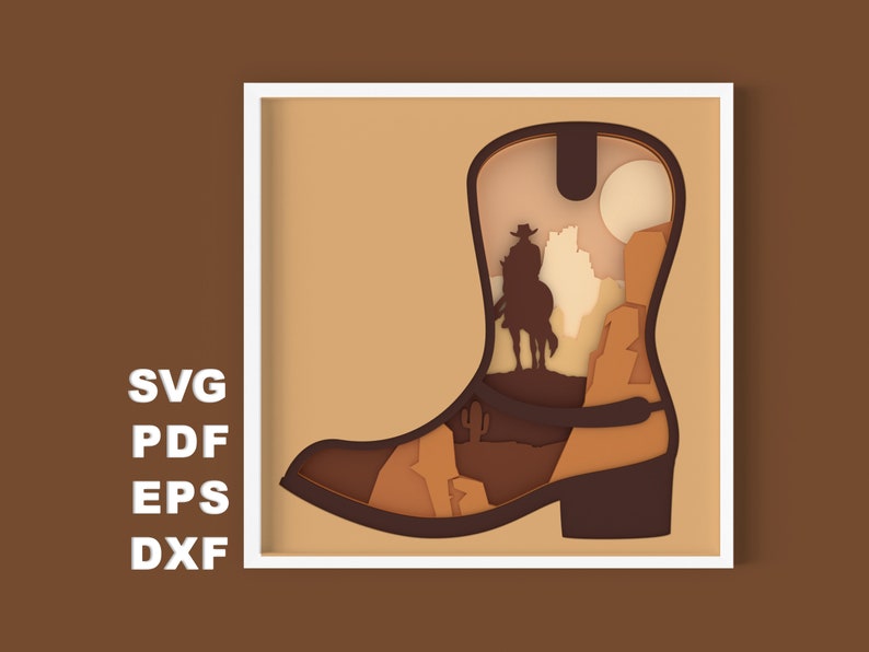 3D Cowboy Boots Shadow Box Layered SVG File for Paper Cutting, 3d ...