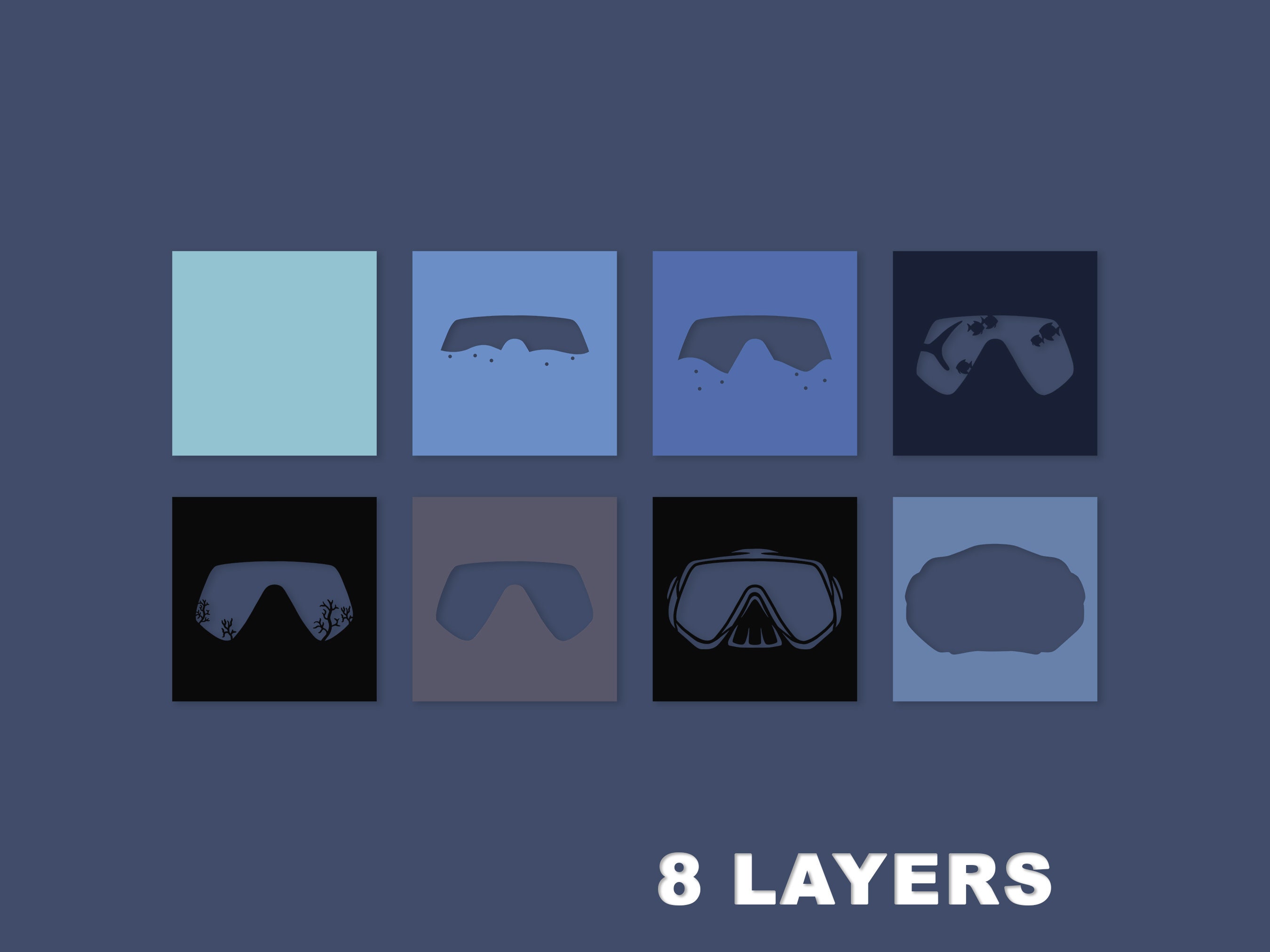 3D Scuba Diver Mask Shadow Box Layered SVG File for Paper Cutting, 3d ...