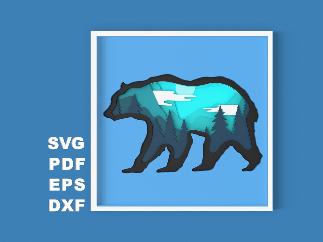3D Bear Shadow Box Layered SVG File, 3d Papercut Svg, Layered Cardstock ...