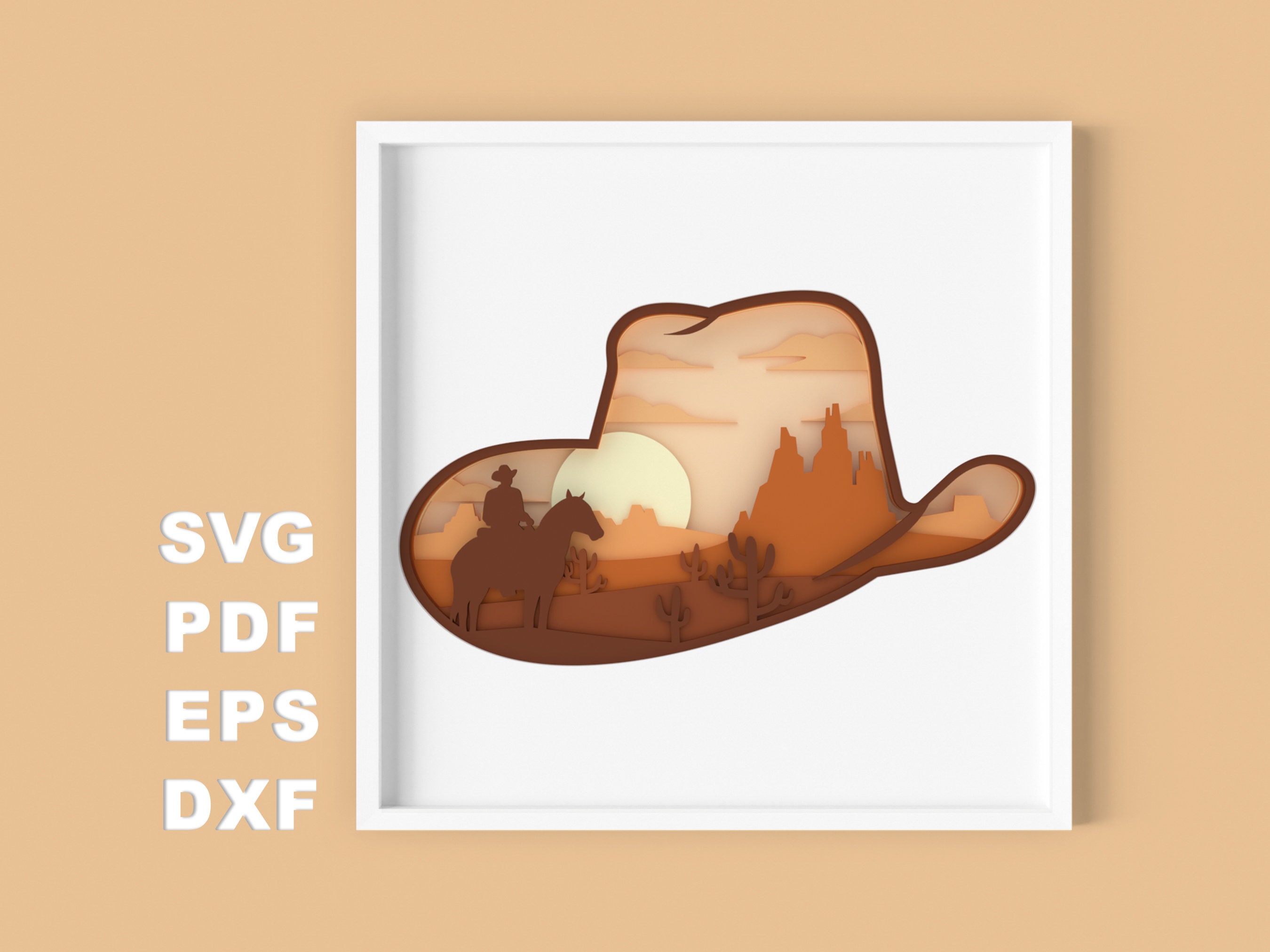 3D Cowboy Hat Shadow Box Layered SVG File for Paper Cutting - Etsy
