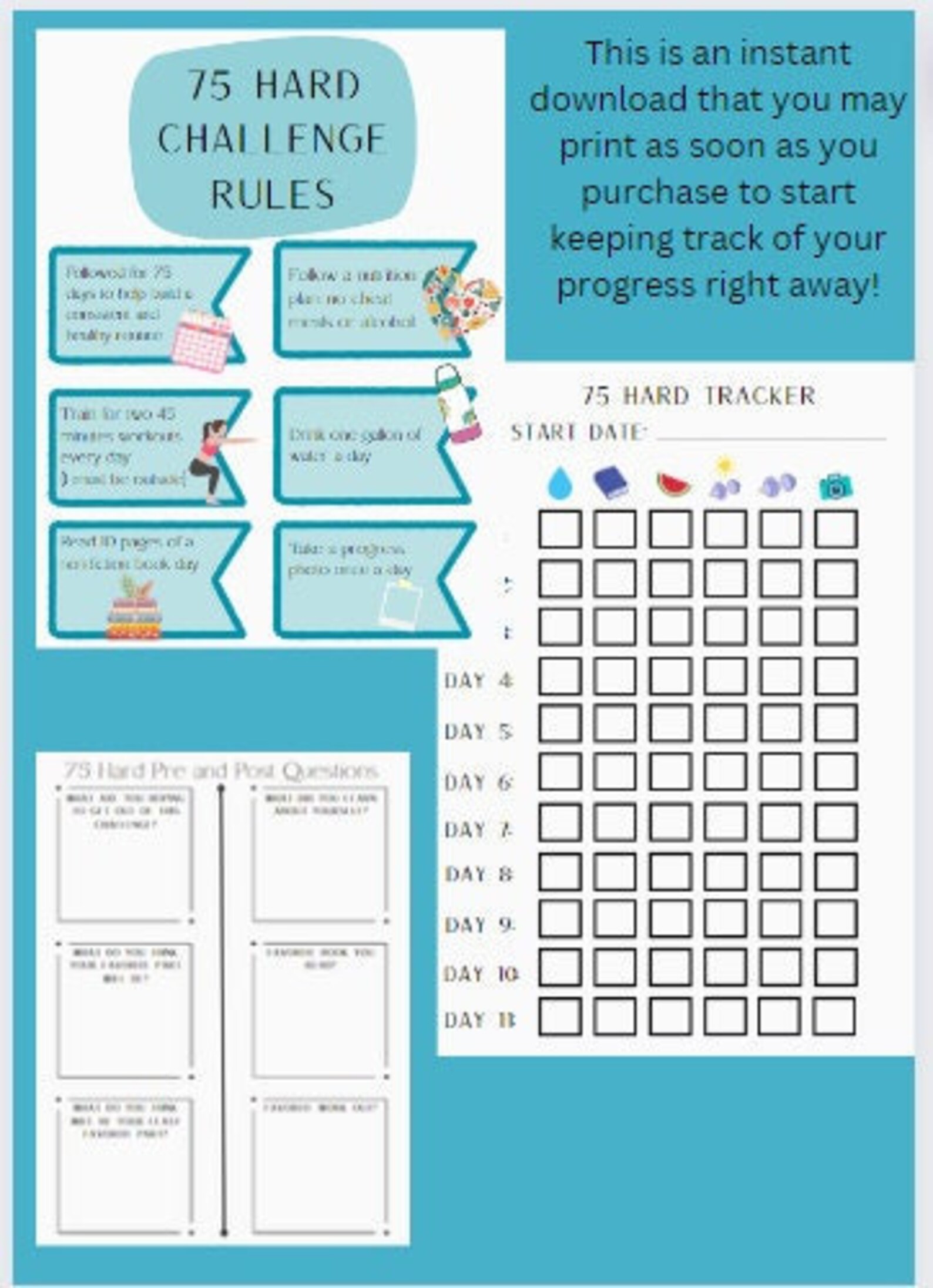 75 Hard Tracker, 75 Soft Tracker, Progress Tracker - Etsy