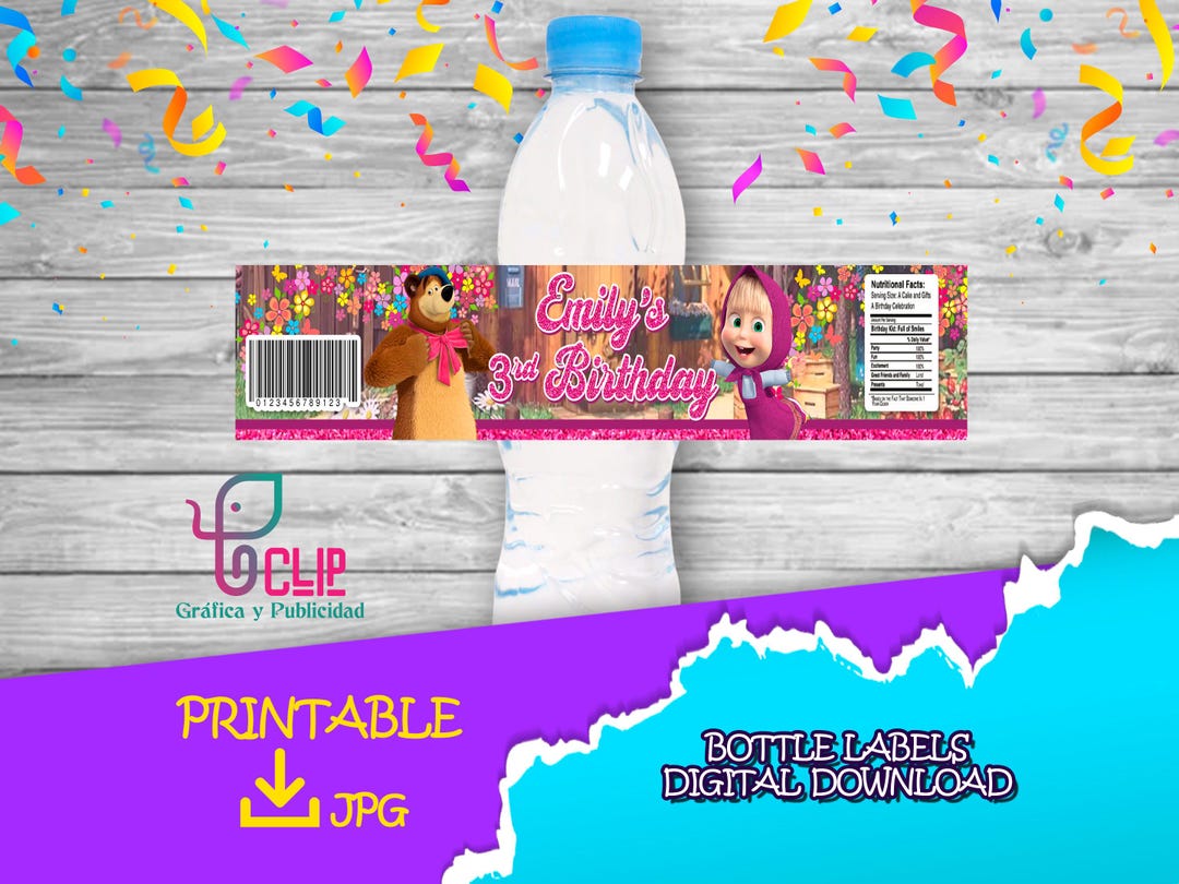Masha and the Bear Birthday Party - Water Bottle Label - DIGITAL ...