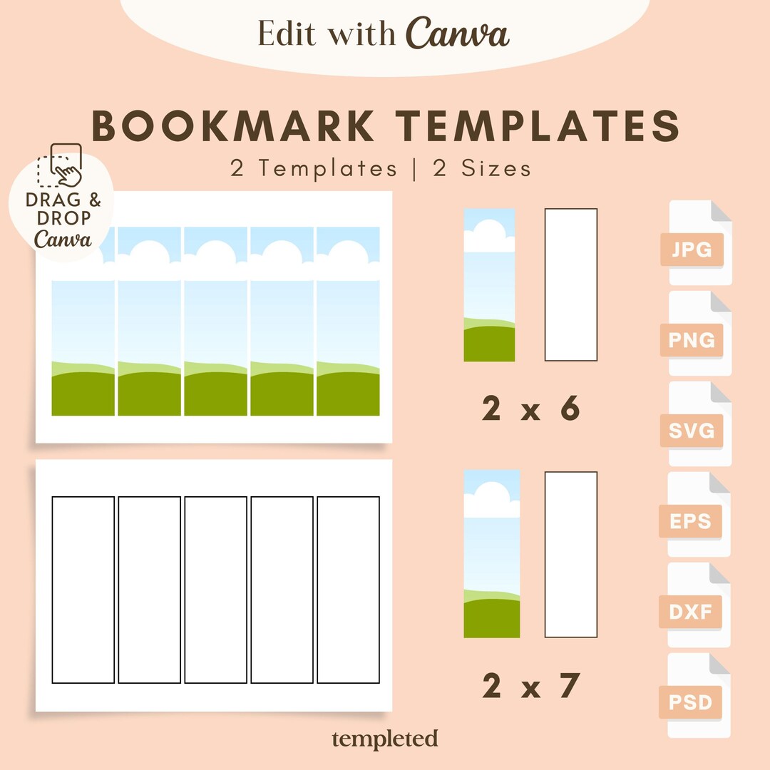 Bookmark Templates, Drag and Drop Canva Editable Template, Printable ...