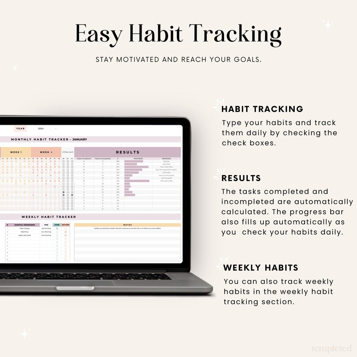 Simple Habit Tracker Spreadsheet for Google Sheets, Daily Habits ...