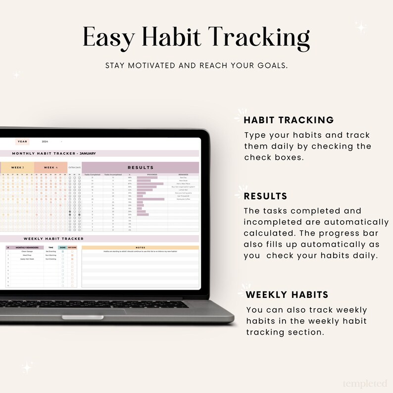 Simple Habit Tracker Spreadsheet for Google Sheets, Daily Habits ...