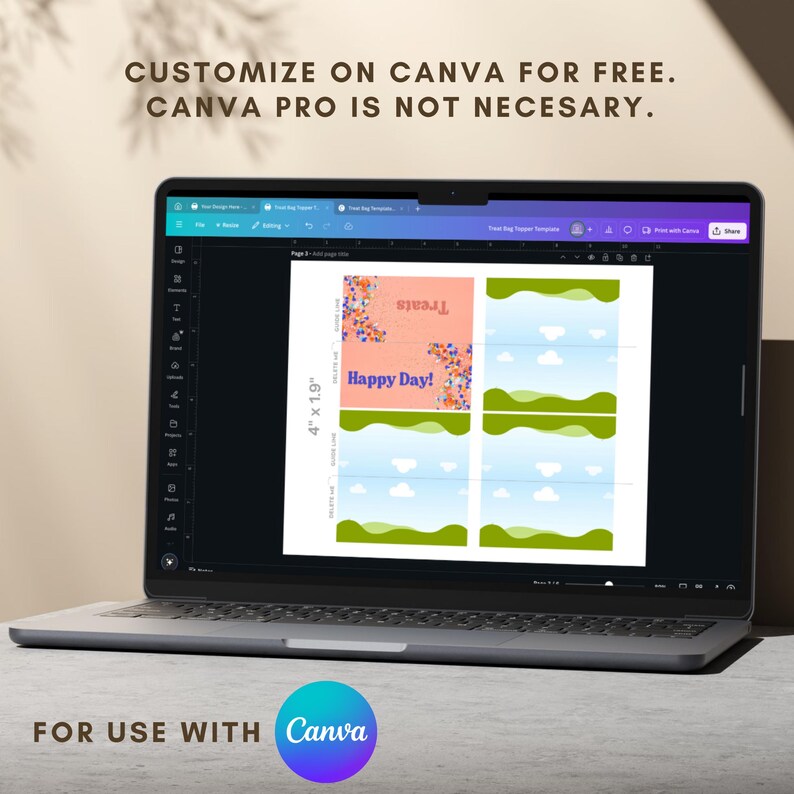 Treat Bag With Handle Template, Party Favor Label, Customizable ...