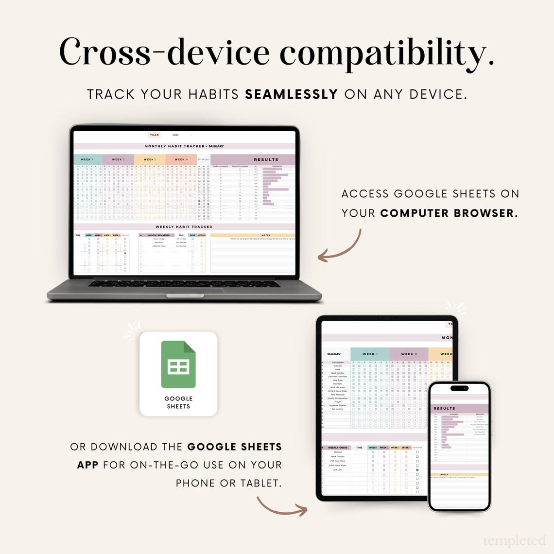 Simple Habit Tracker Spreadsheet for Google Sheets, Daily Habits ...