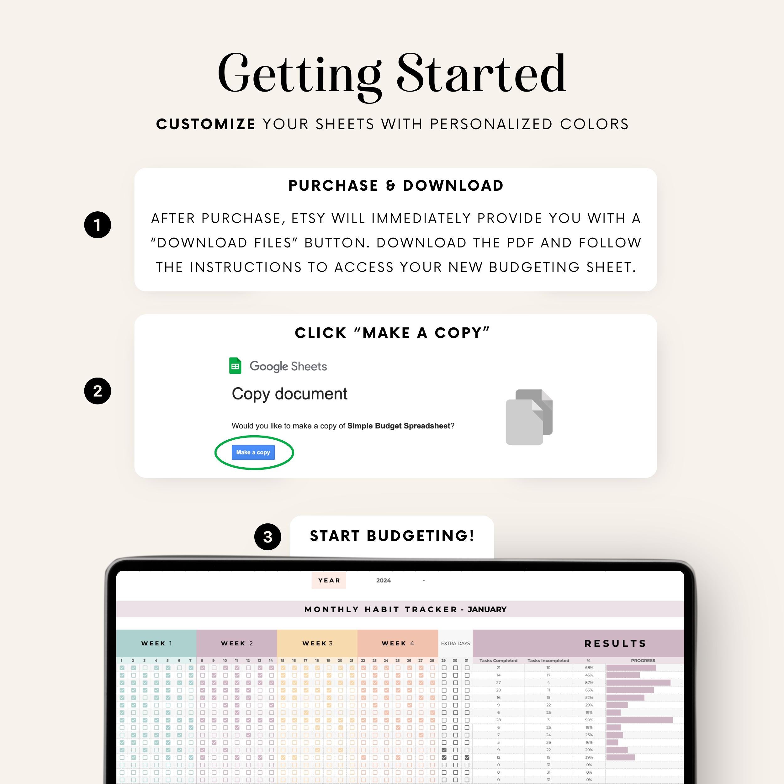 Simple Habit Tracker Spreadsheet for Google Sheets, Daily Habits ...