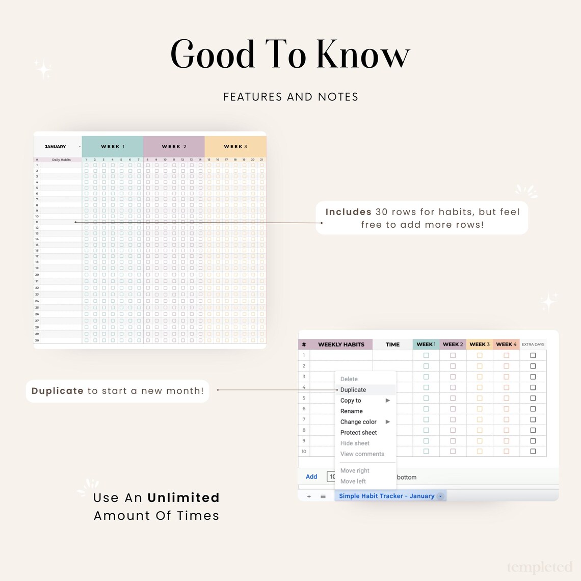 Simple Habit Tracker Spreadsheet for Google Sheets, Daily Habits ...