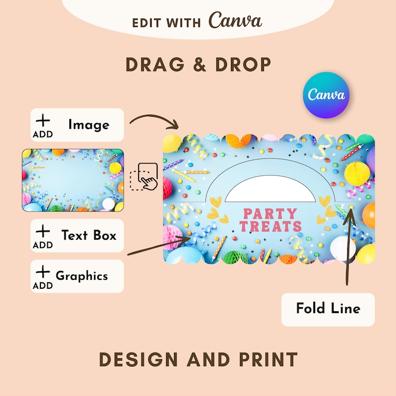 Treat Bag With Handle Template, Party Favor Label, Customizable ...