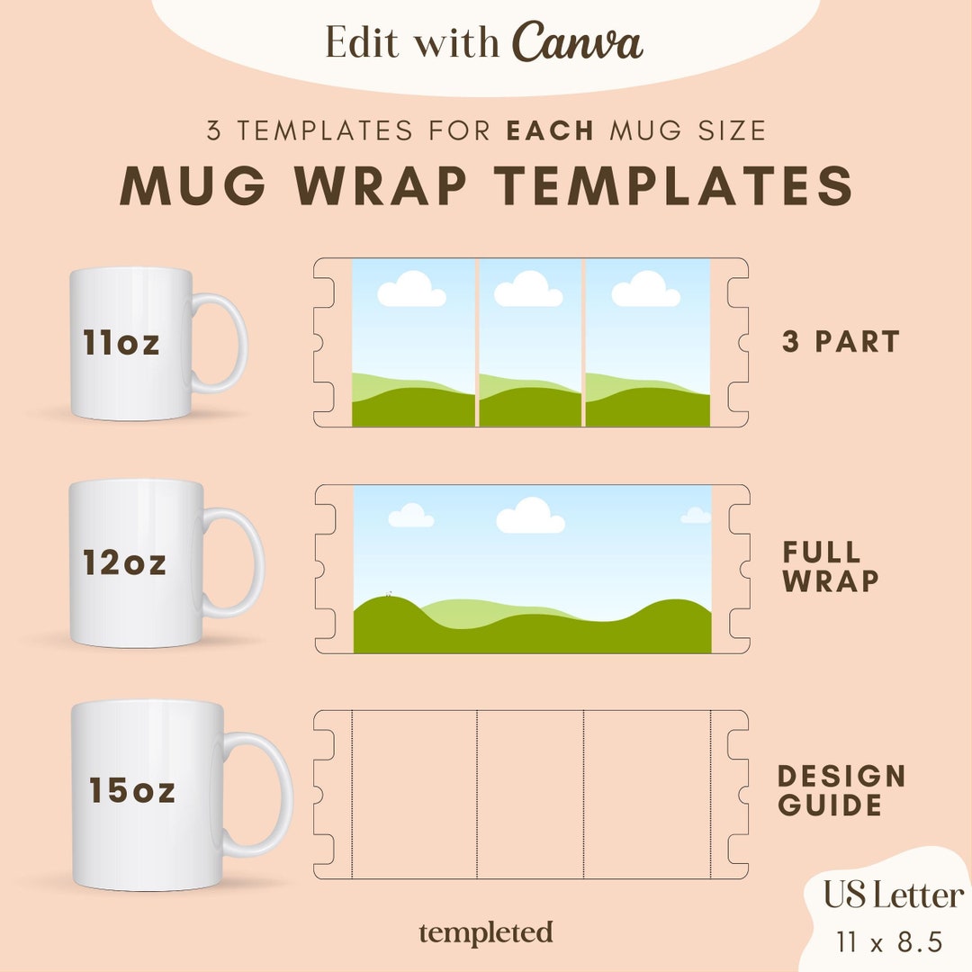 Full Wrap Sublimation Mug Template for 11oz Mug, 12oz Mug, and 15oz Mug ...