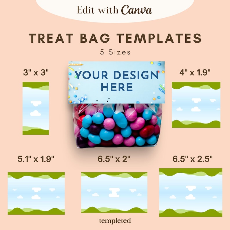 Treat Bag Toppers Template Bundle, Party Favor Label, Canva (digital ...
