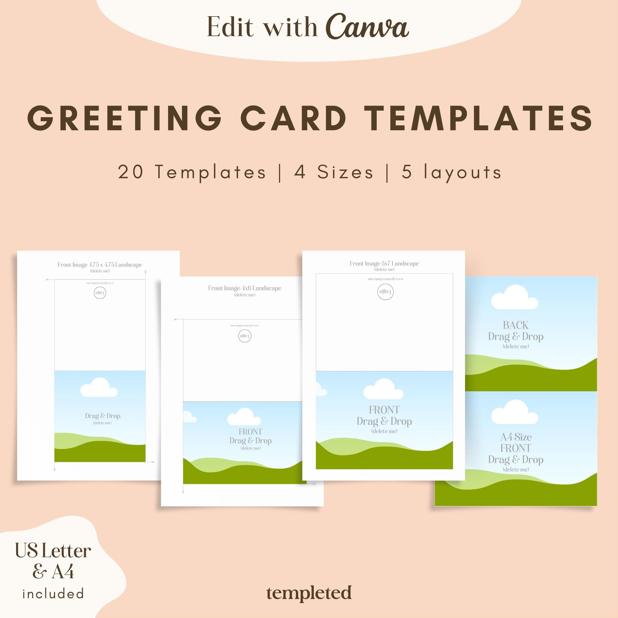 Greeting Card Templates, Drag and Drop Canva Editable Template ...