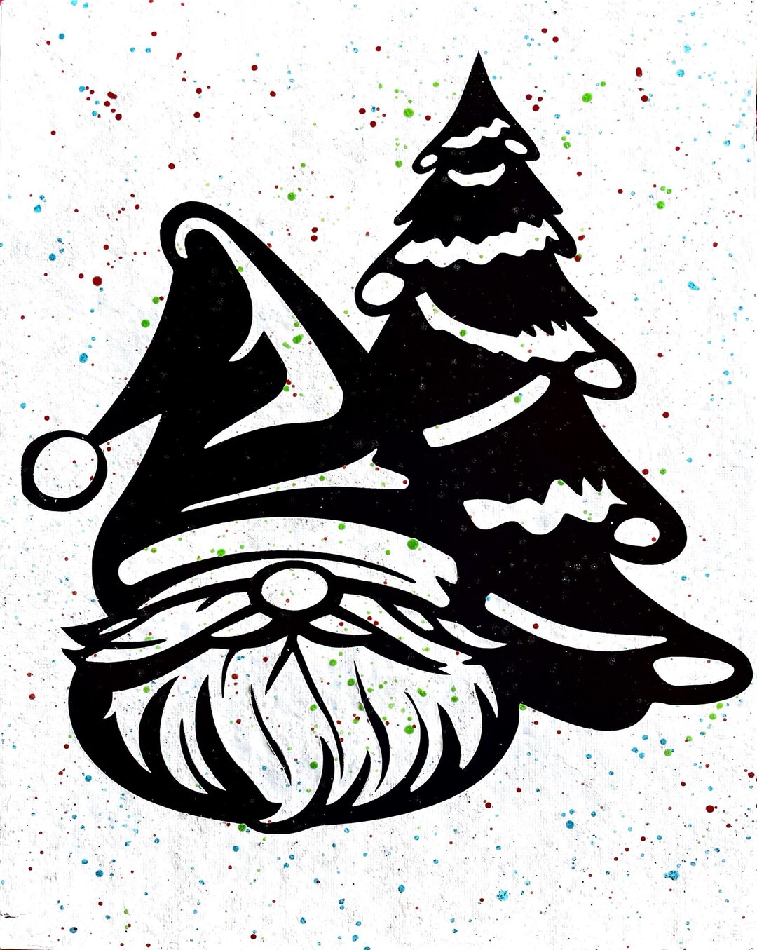 Delightfully Dashing Gnome: Splatter Paint Abstract Christmas Art ...