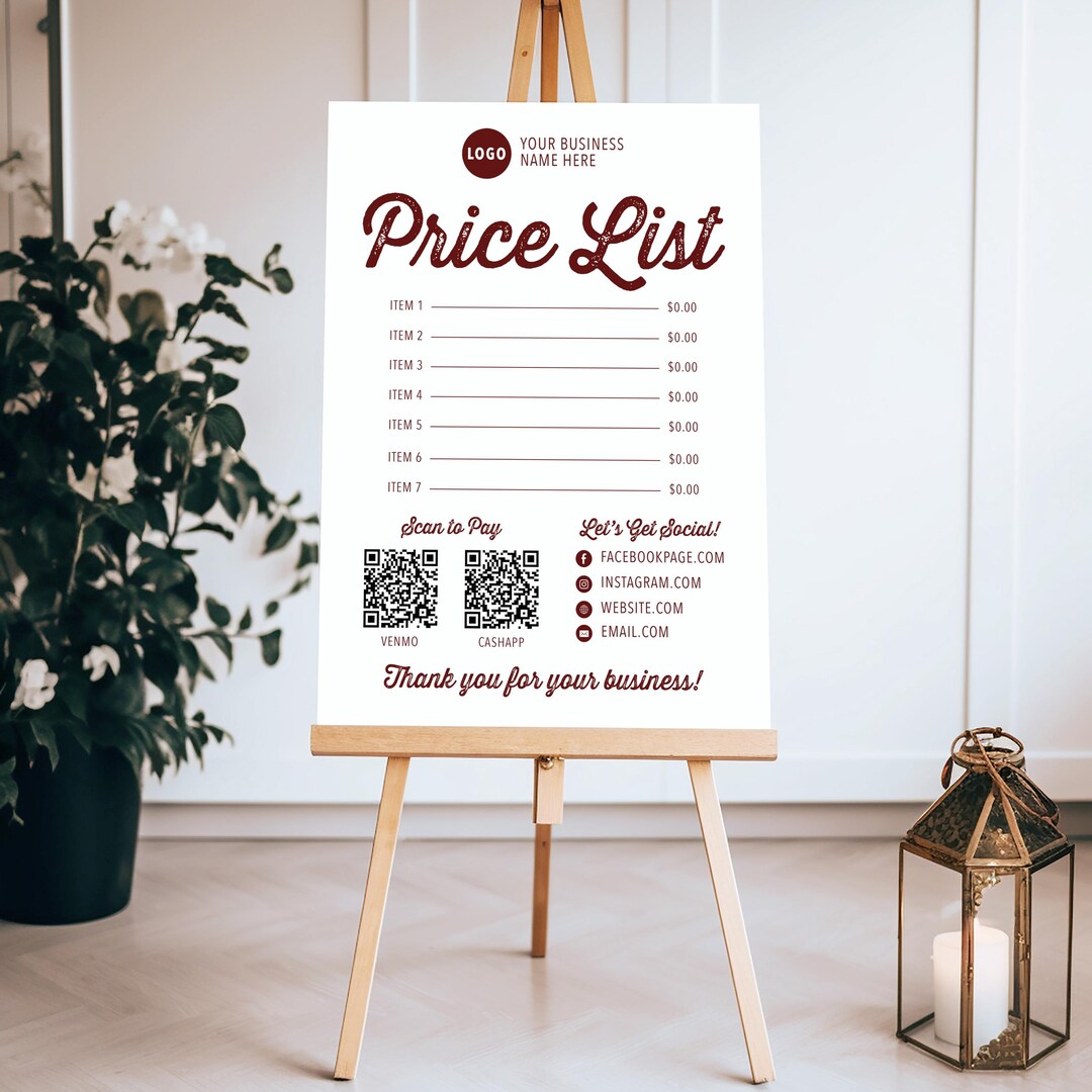 Fall Festival Price List & Scan to Pay Sign, Vendor Pricing Signs ...
