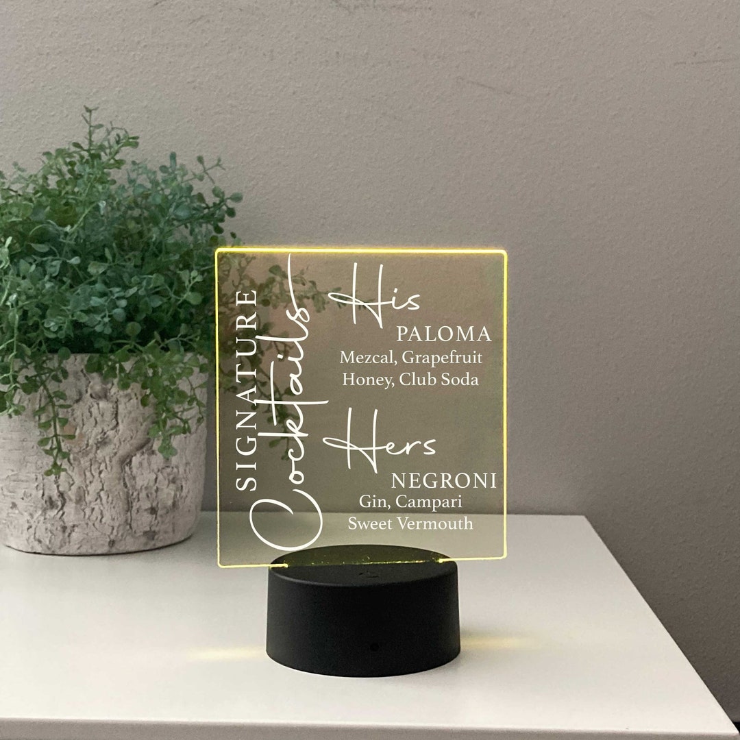 Wedding Bar Sign, Signature Cocktails Light-up Table Sign, Acrylic ...