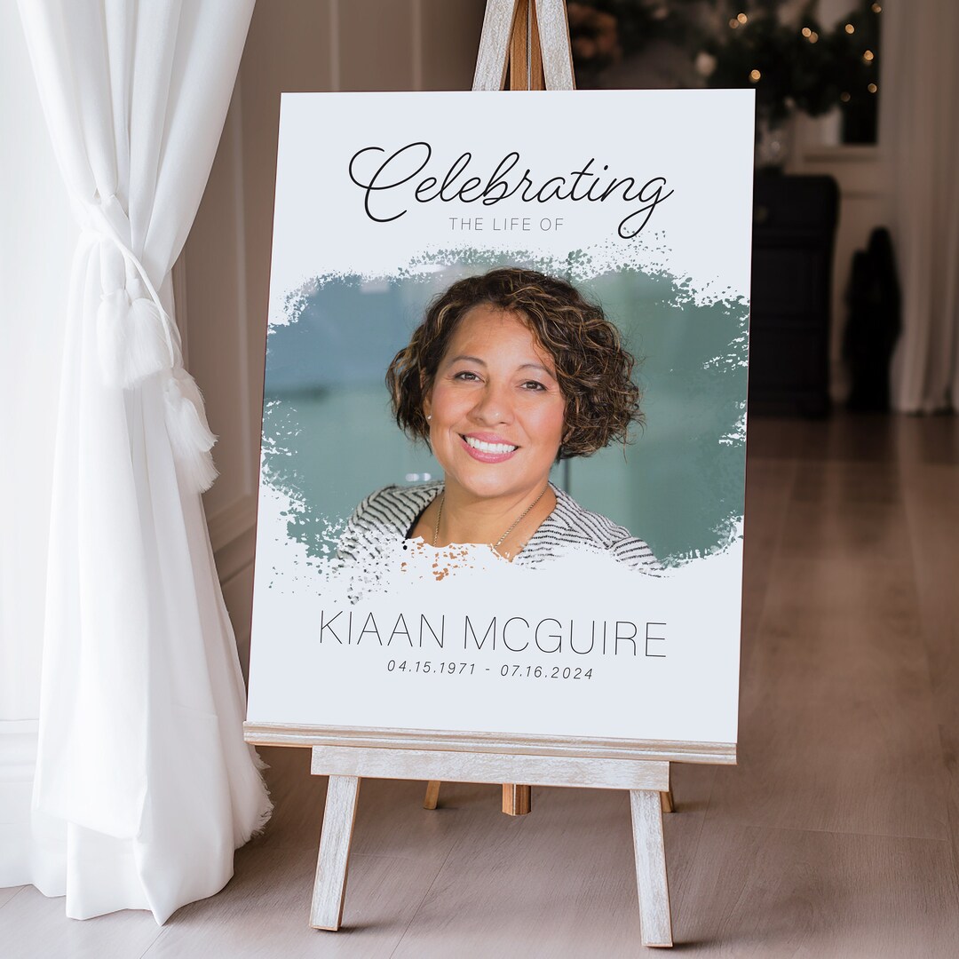 Memorial Welcome Sign With Photo: Celebration of Life, Funeral Entrance ...