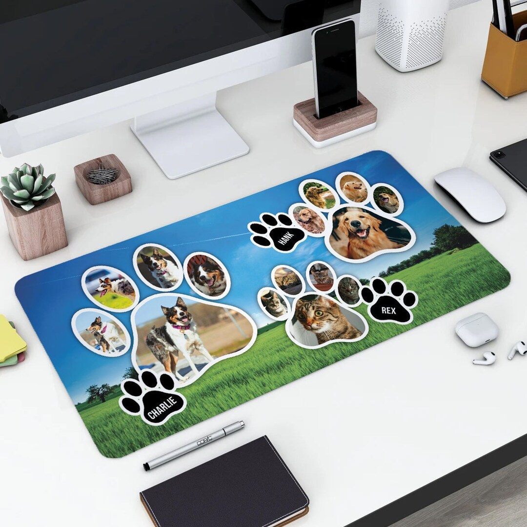 Custom Pet Photo Deskmat: Paw Print Collage, Personalized Desk Pad - Etsy