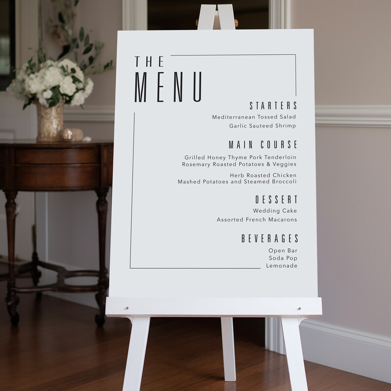 Geometric Wedding Menu Signs, Custom Dinner Party Menu, Couple's ...