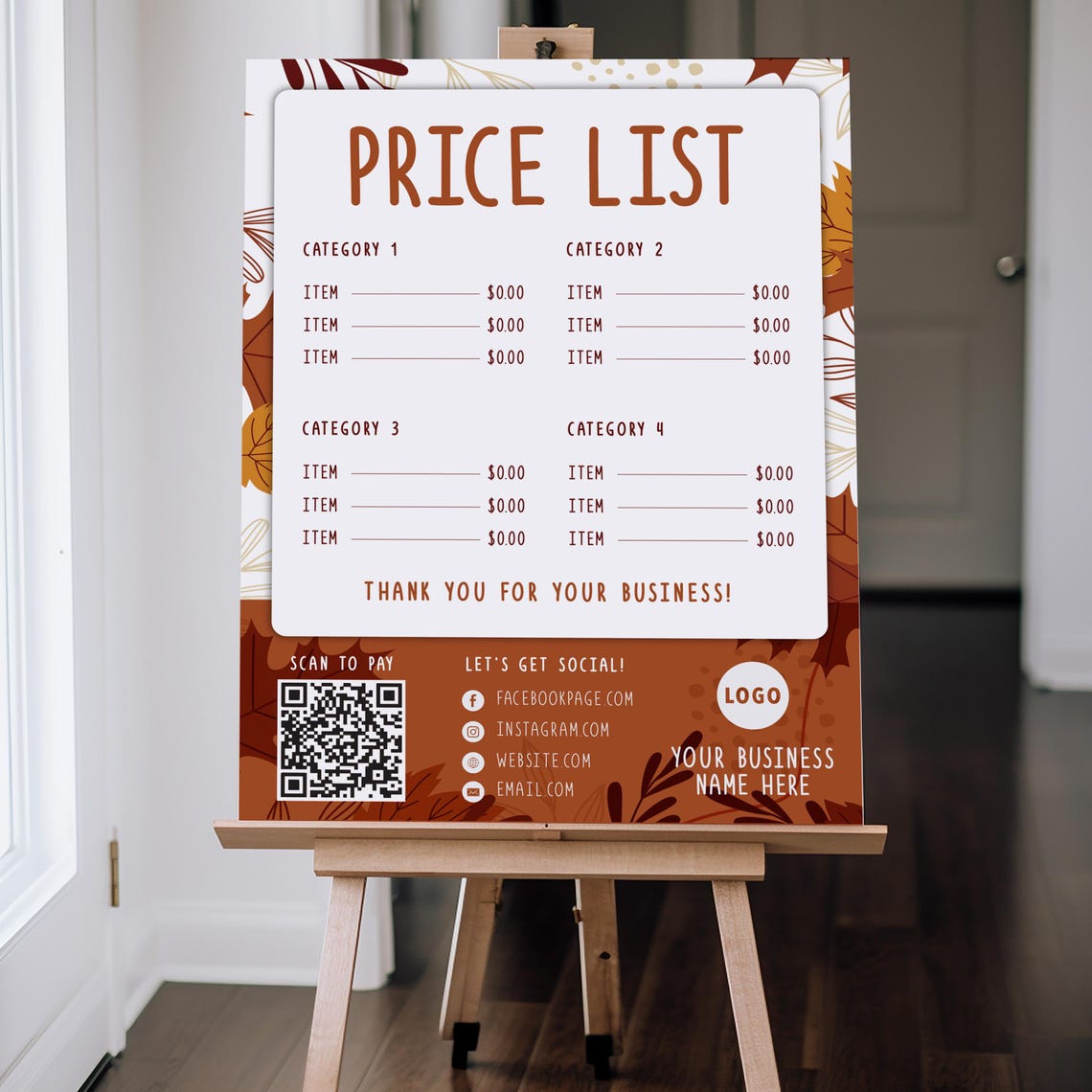 Fall Fair Vendor Price List & Scan to Pay Sign, Pricing Sign, Local ...