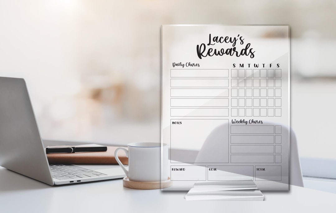 Reward Chart - Daily & Weekly Chore Sign, Dry Erase Task Chart for ...