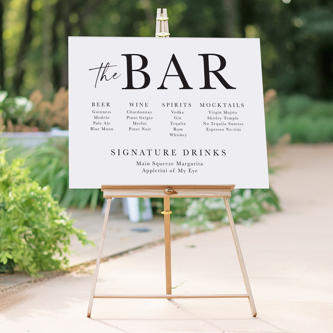 The Bar Wedding Sign, Wedding Reception Displays, Custom Drinks Menu ...