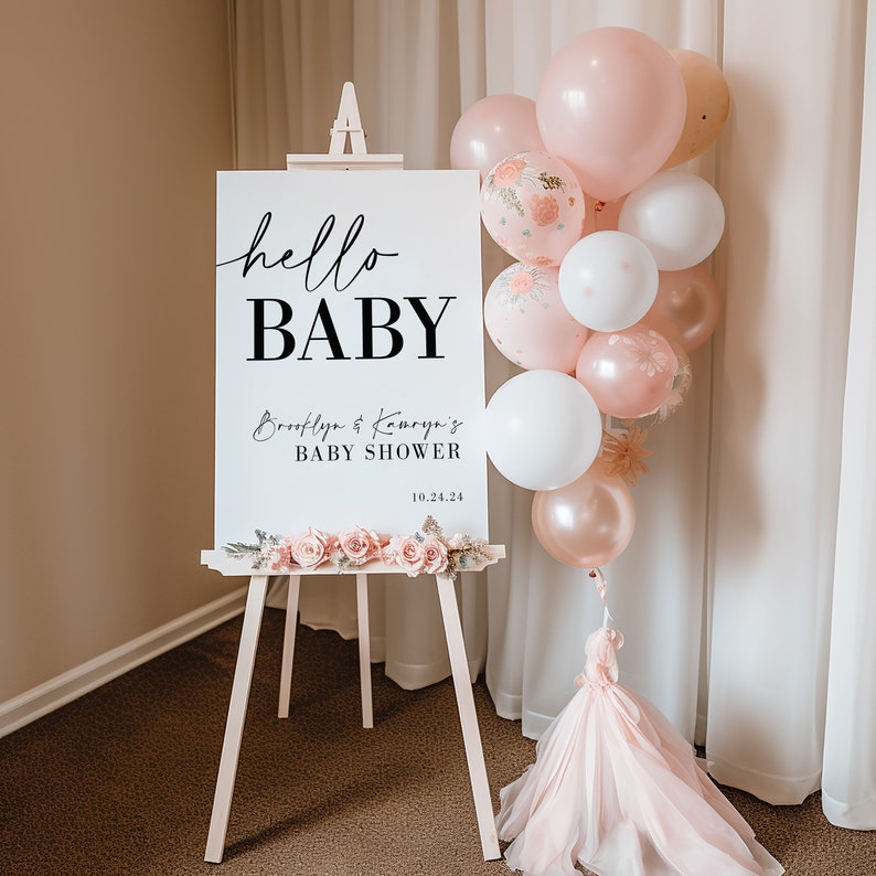 Hello Baby Minimalistic Baby Shower Welcome Sign Gender Neutral Shower ...