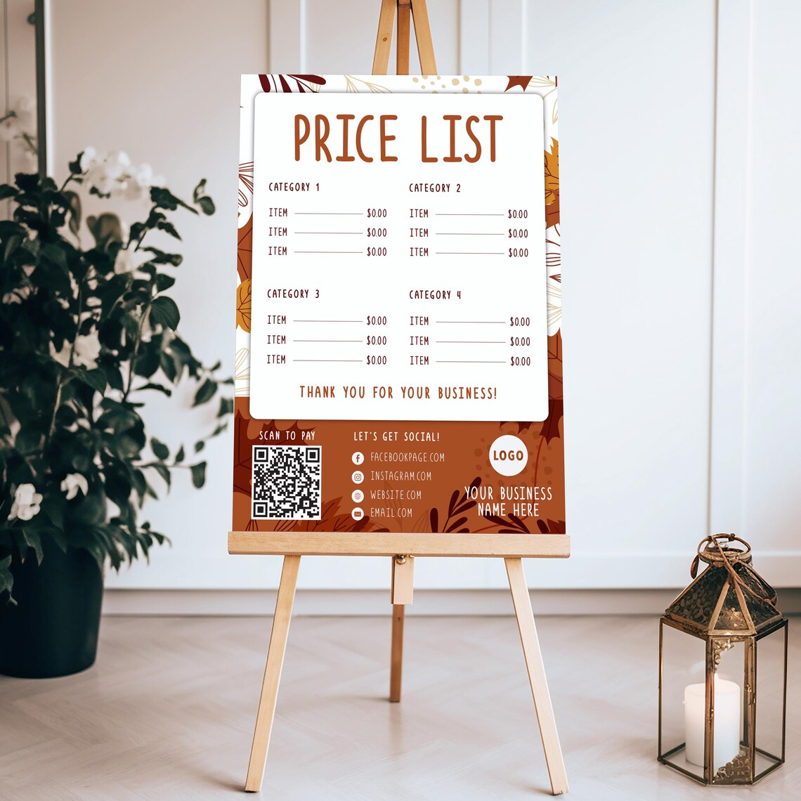 Fall Fair Vendor Price List & Scan to Pay Sign, Pricing Sign, Local ...