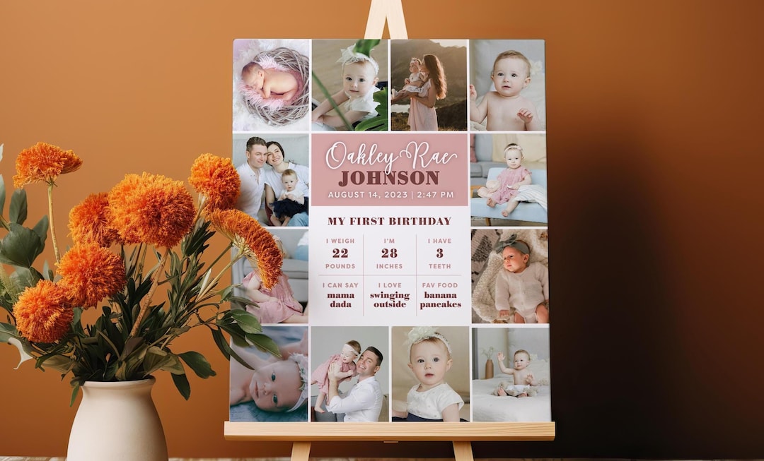Baby's First Birthday, 12 Photo Milestone Welcome Display, 1st Birthday ...