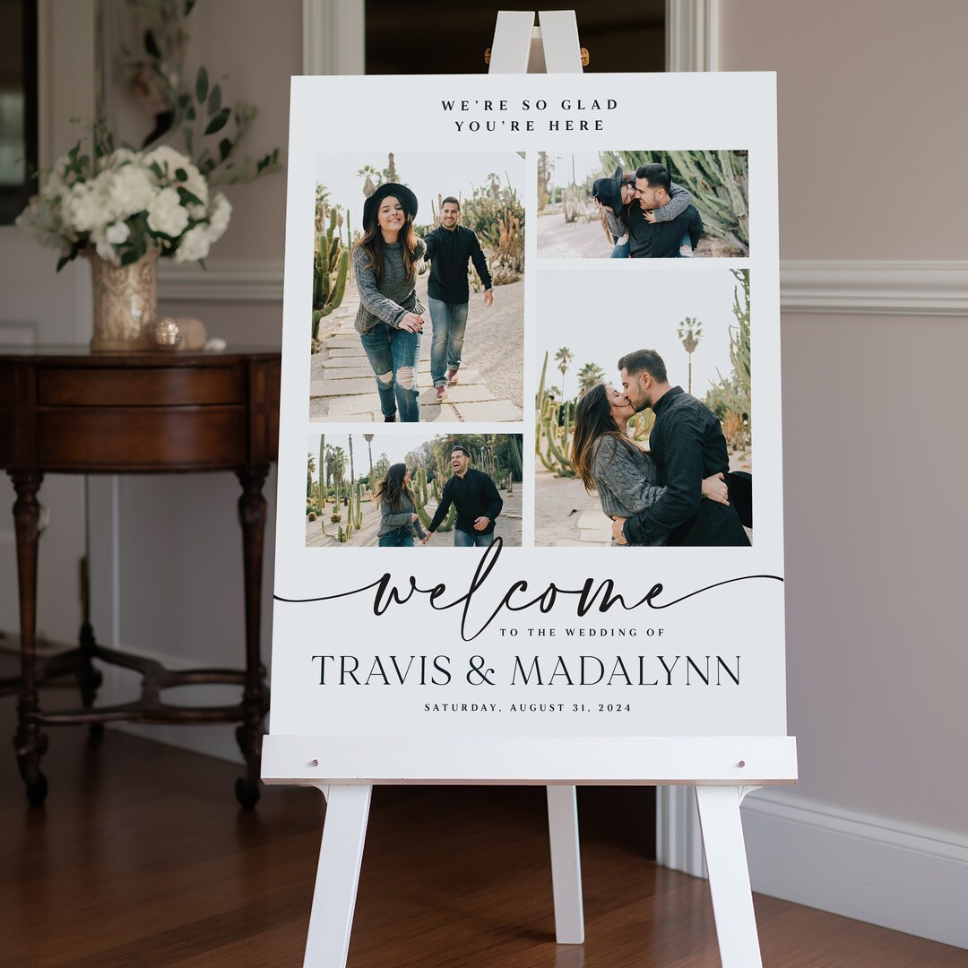 4 Photo Collage Welcome Sign for Wedding, Couple's Wedding Day Display ...
