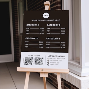 Vendor Price List & Scan to Pay Sign, Vendor Pricing Signs, Local ...