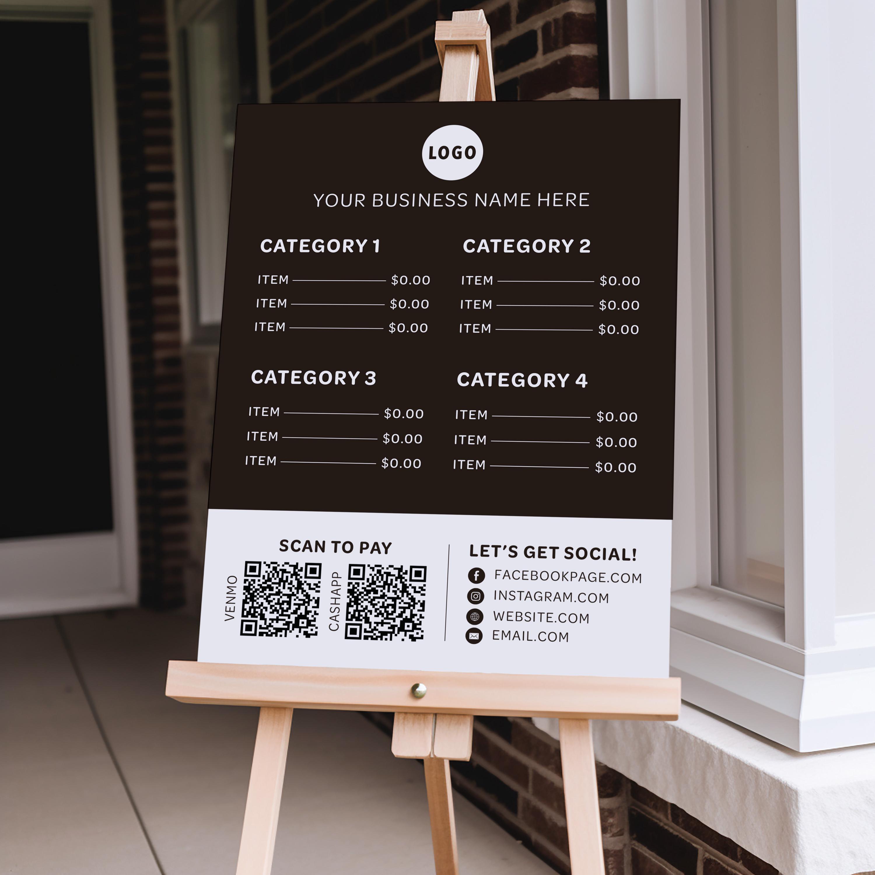 Vendor Price List & Scan to Pay Sign, Vendor Pricing Signs, Local ...