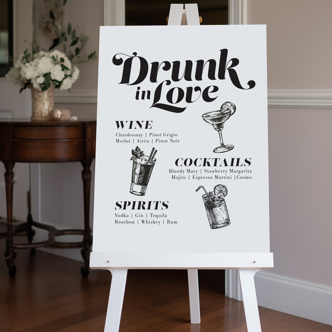 Drunk in Love Wedding Bar Sign, Custom Drinks Menu, Couple's Wedding ...
