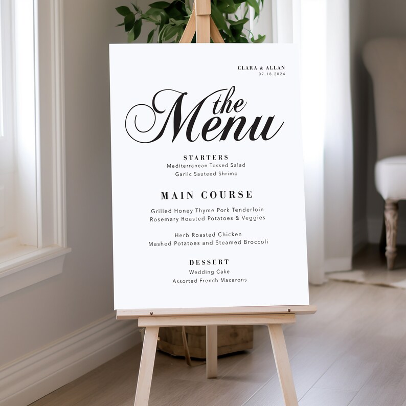 Wedding Dinner Menu Signs, Custom Dinner Party Menus, Couple's Wedding ...