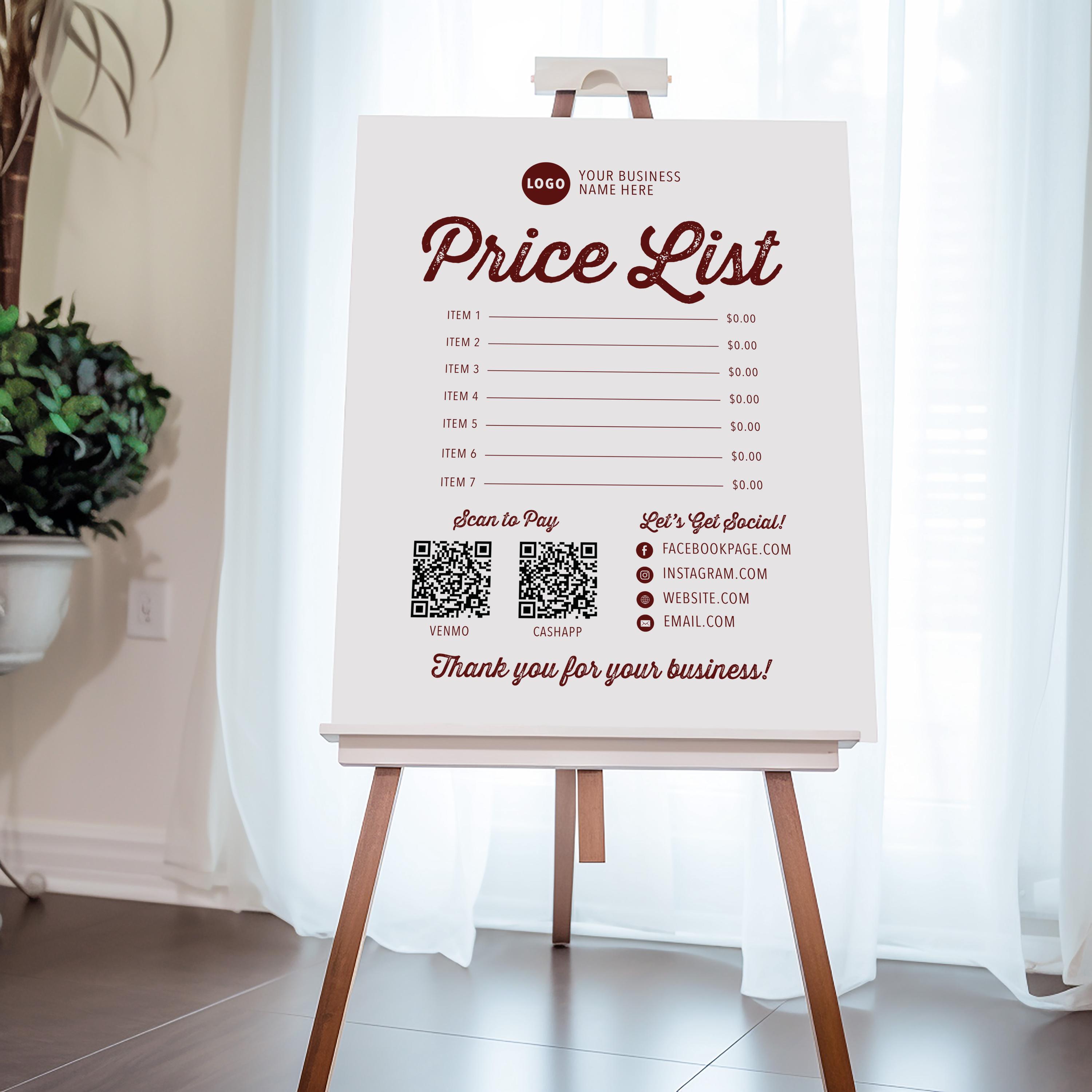 Fall Festival Price List & Scan to Pay Sign, Vendor Pricing Signs ...