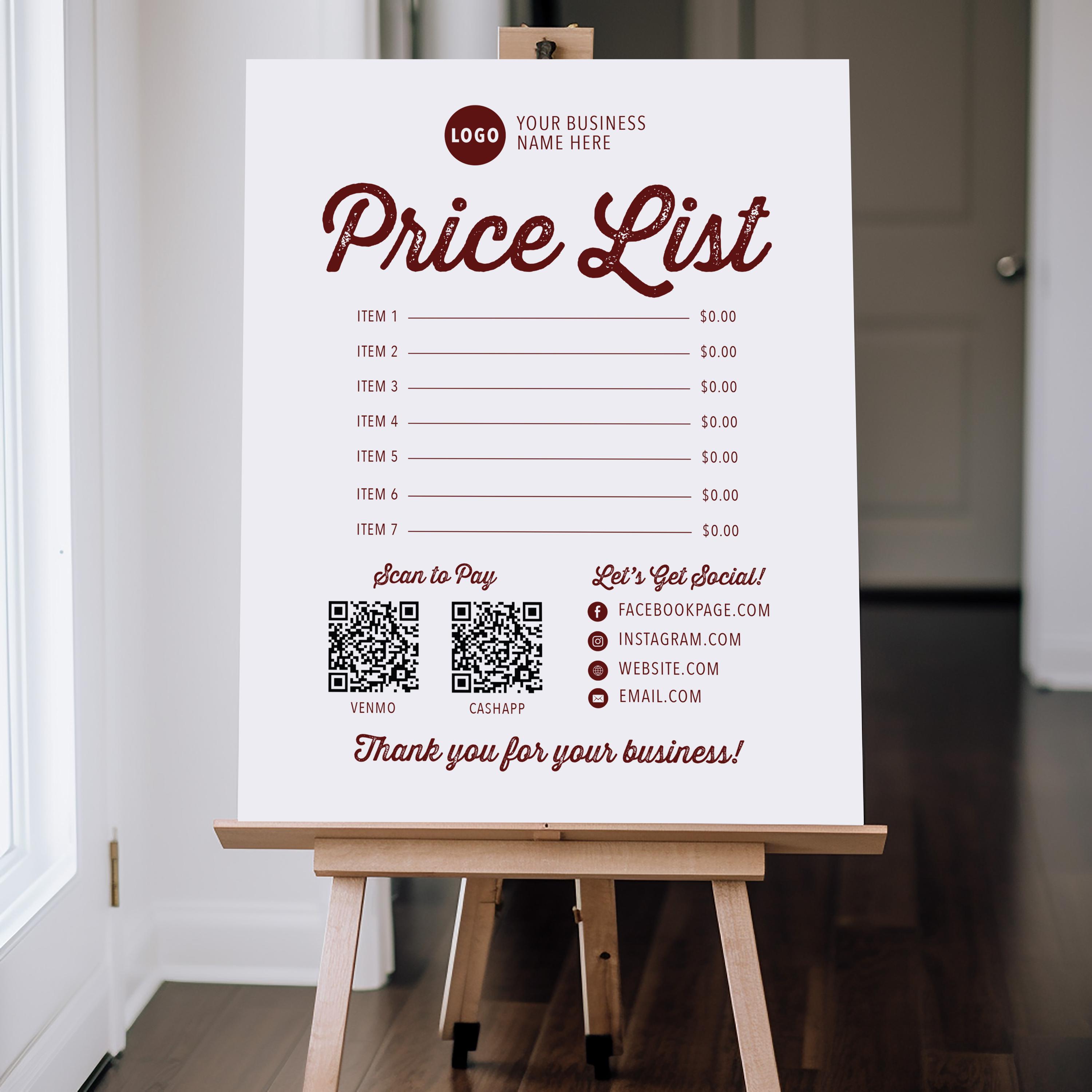 Fall Festival Price List & Scan to Pay Sign, Vendor Pricing Signs ...