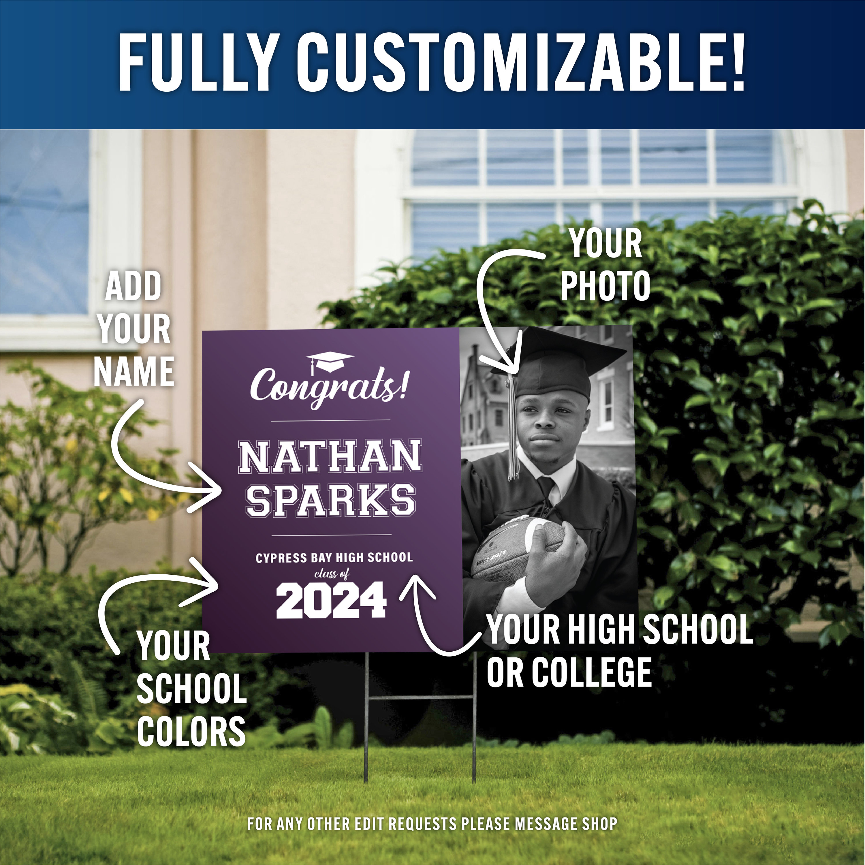 Congrats Senior Graduation Lawn Sign 24''x18'' Custom Coroplast Front ...