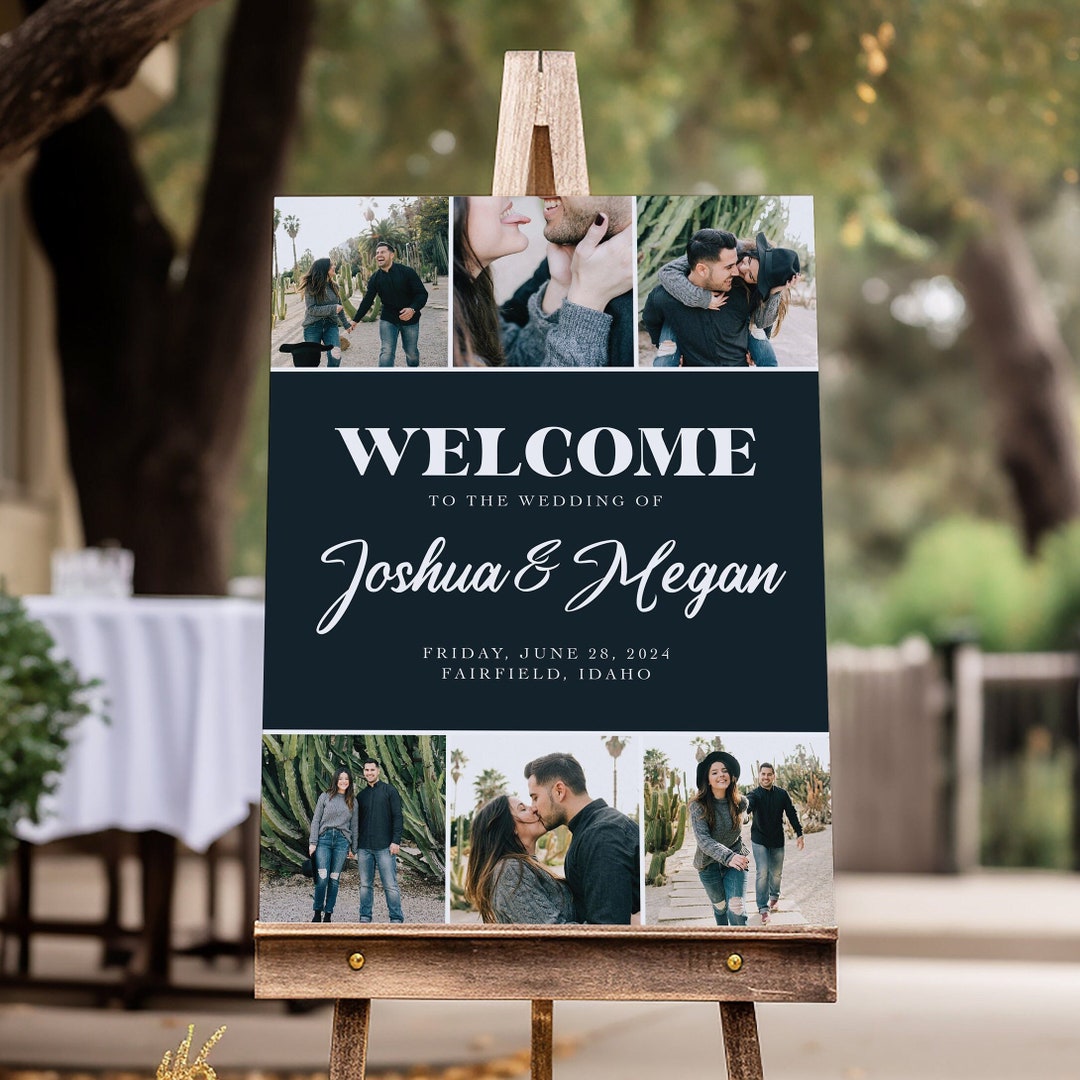 6 Photo Collage Welcome Sign for Wedding, Custom Entrance Sign, Couple ...