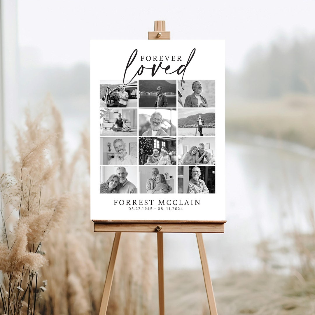Funeral Viewing Sign, in Memory Sign With 12 Photos Collage Welcome ...