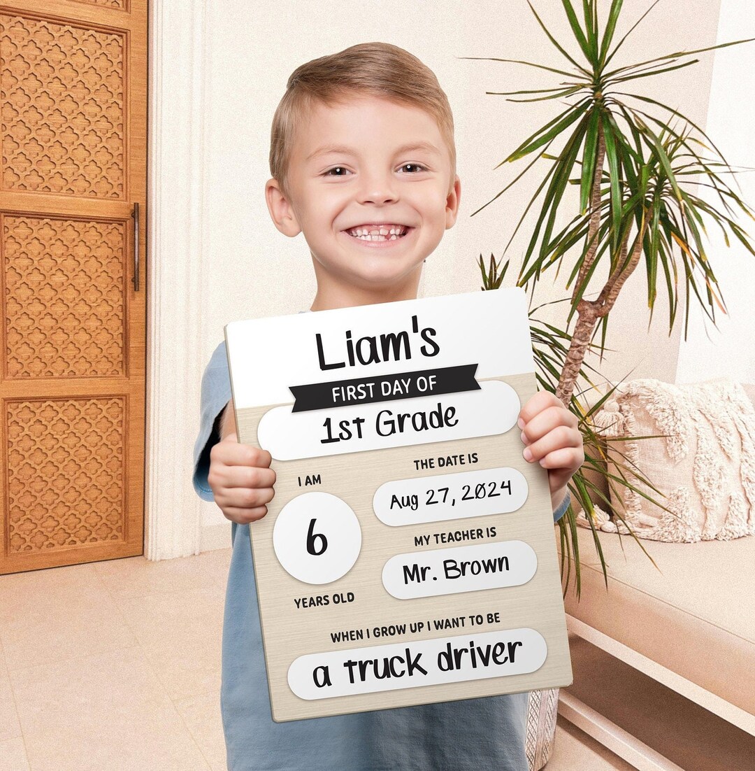 First Day of School Sign, Changeable Name Dry Erase Board, Custom Prek ...