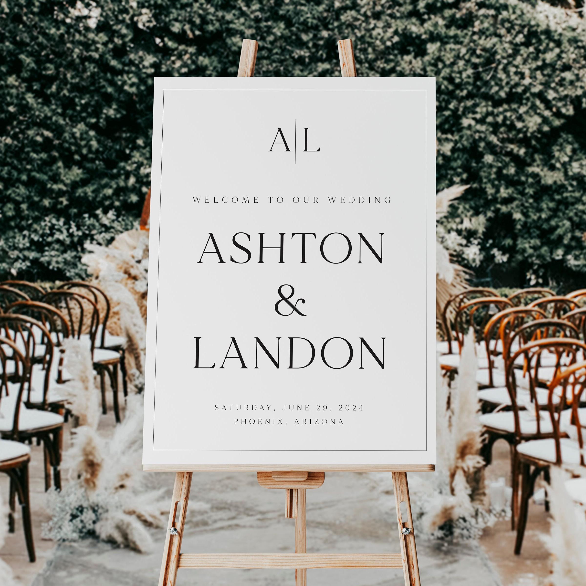 Couple's Initial Wedding Welcome Sign, Elegant Wedding Signs, Nuptial ...