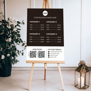 Vendor Price List & Scan to Pay Sign, Vendor Pricing Signs, Local ...