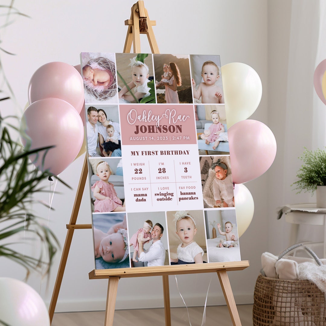 Baby's First Birthday, 12 Photo Milestone Welcome Display, 1st Birthday ...