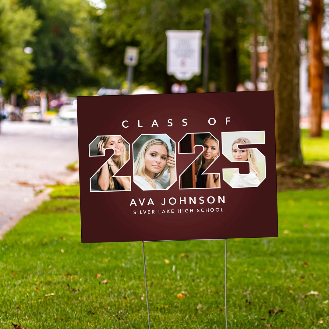 Custom Senior Yard Sign Collage - 24"x18'' Coroplast Yard Sign With H ...