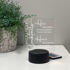 Wedding Bar Sign, Signature Cocktails Light-up Table Sign, Acrylic ...