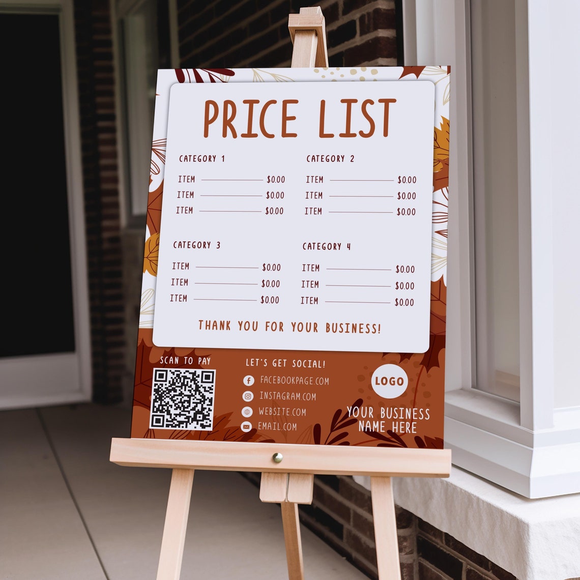 Fall Fair Vendor Price List & Scan to Pay Sign, Pricing Sign, Local ...