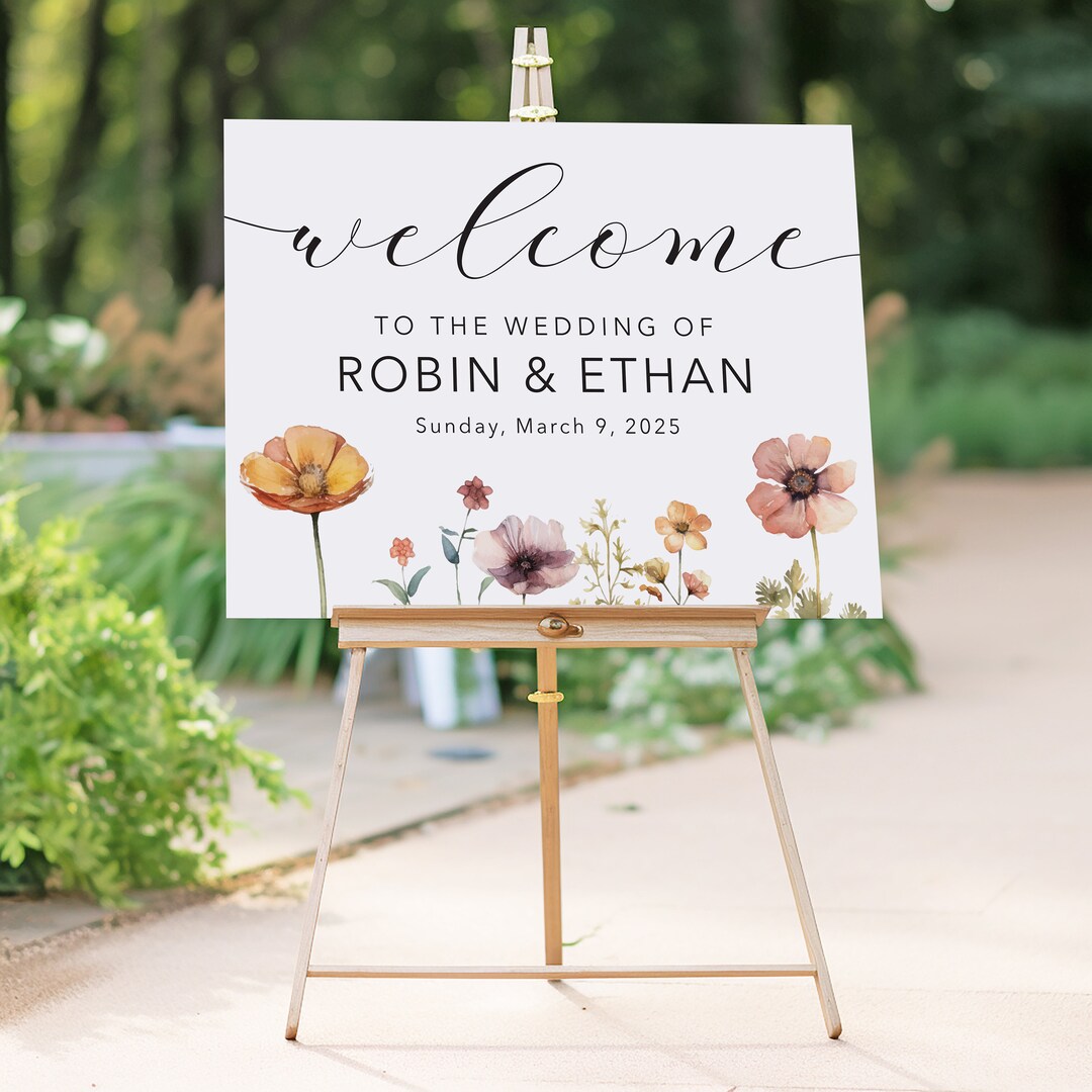 Floral Wedding Welcome Sign: Minimalist Ceremony Decor - Etsy